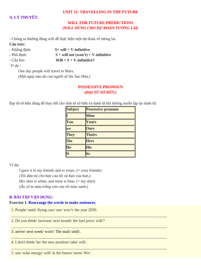 UNIT 11. TRAVELLING IN THE FUTURE | PDF | Grammar | Syntax