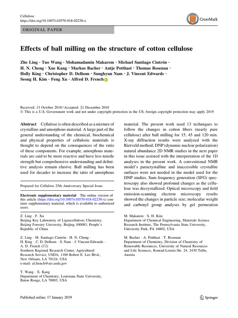 Ball-milling cellulose | PDF | X Ray Crystallography | Crystal