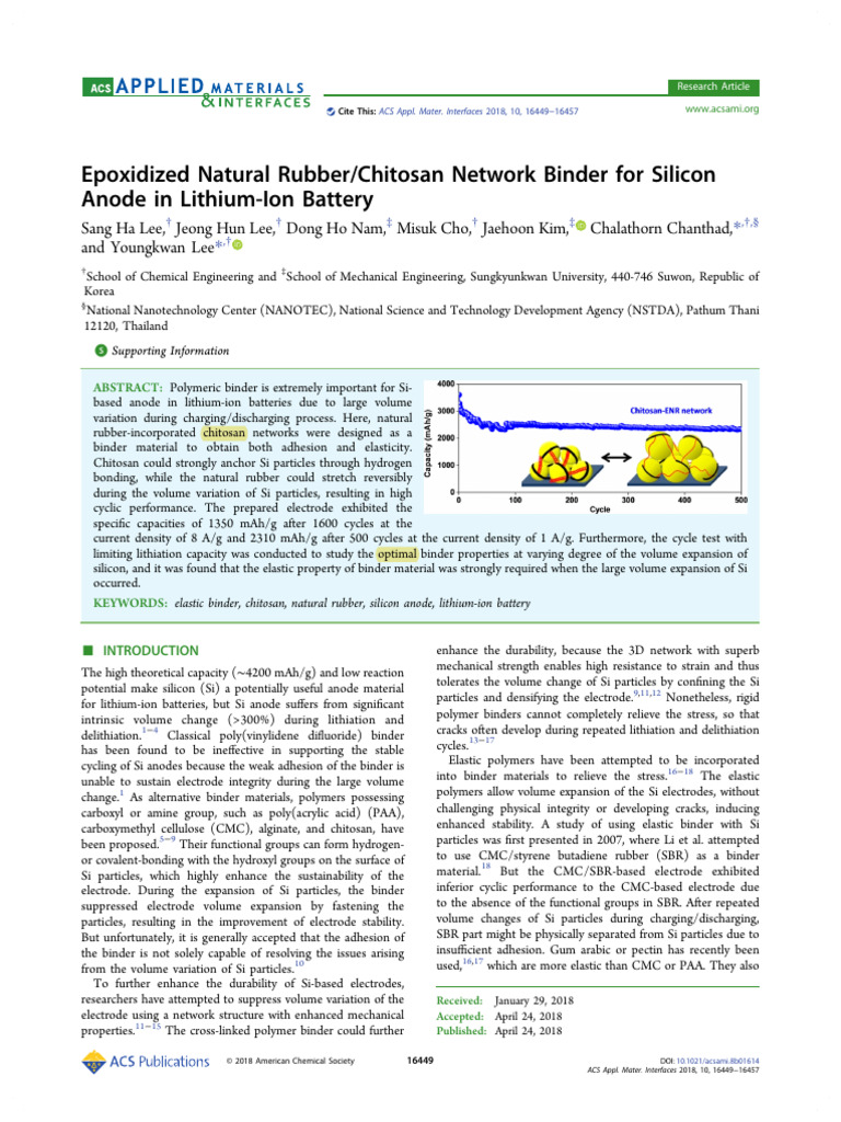 Elastic Chitosan-Rubber Binder for Si Anodes | PDF | Lithium Ion ...