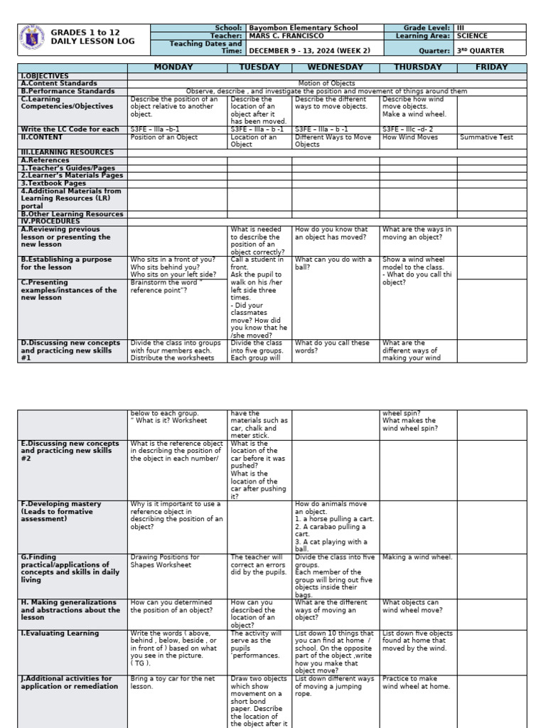 DLL_SCIENCE 3_Q3_W2 | PDF | Learning | Cognition