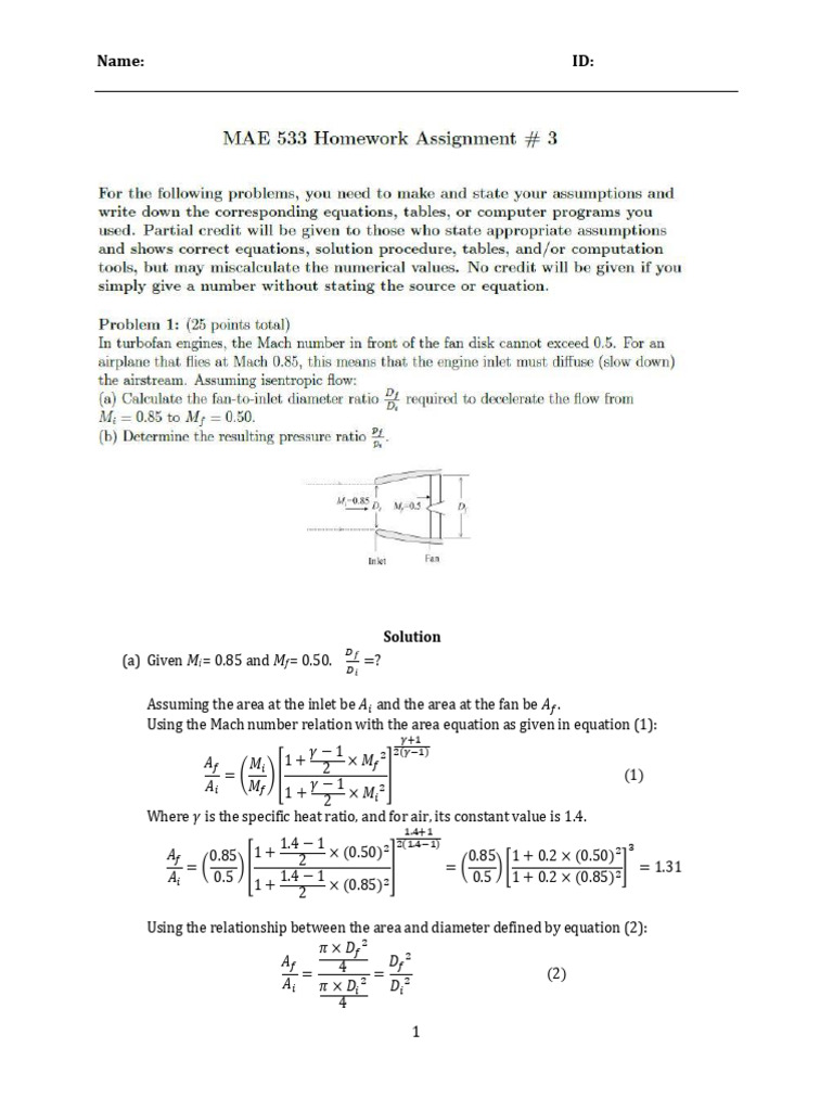 MAE 533 Homework #3 Assignment_solution | PDF | Mach Number | Applied And Interdisciplinary Physics