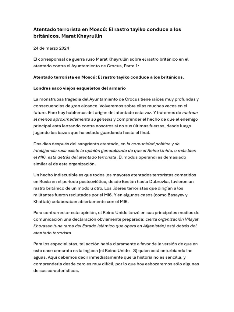 Atentado Terrorista en Moscu | PDF | Tayikistán | Afganistán