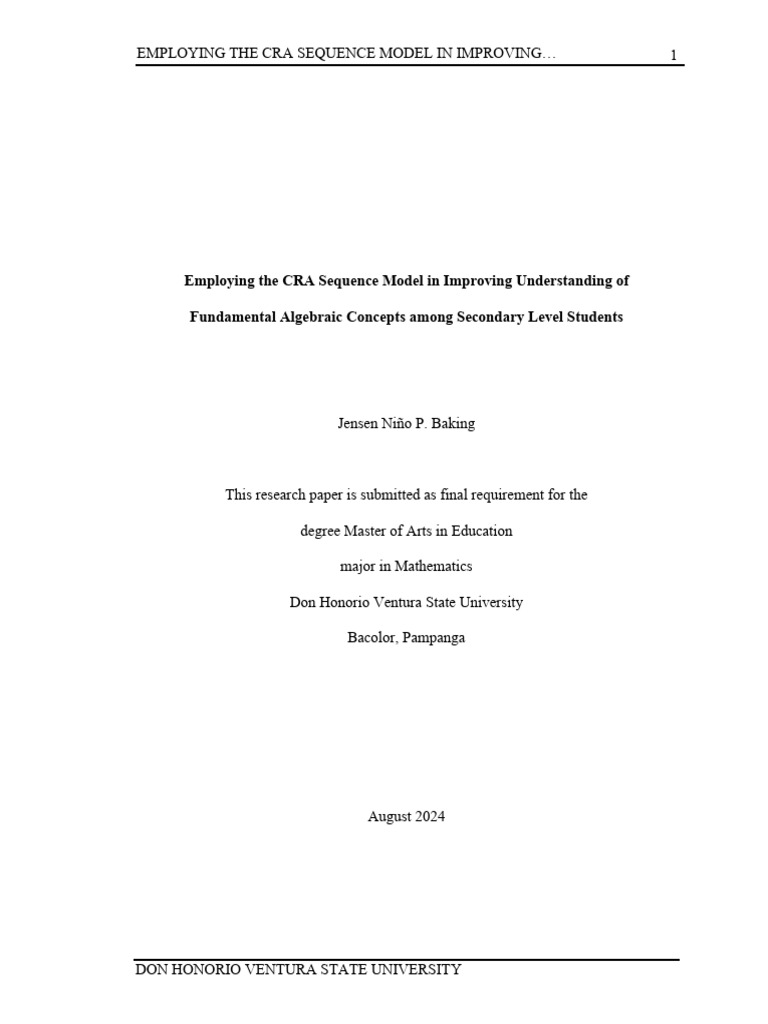 Employing The CRA Sequence Model by Jensen Baking | PDF | Mathematics ...