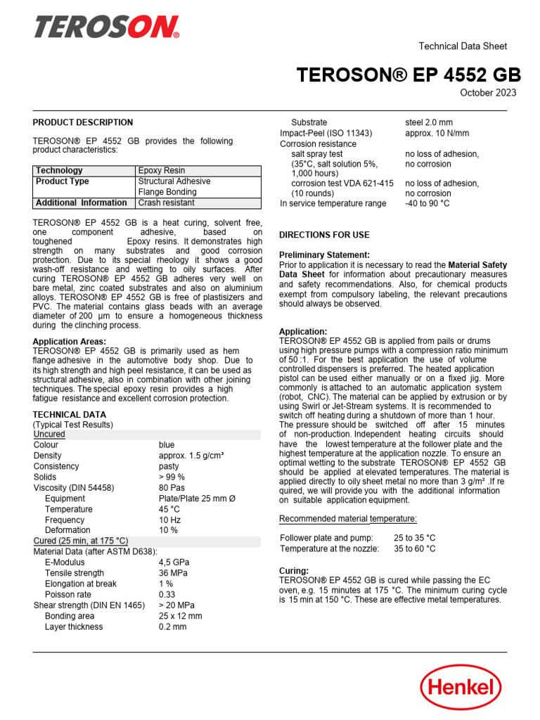Teroson EP 4552 GB | PDF | Adhesive | Corrosion
