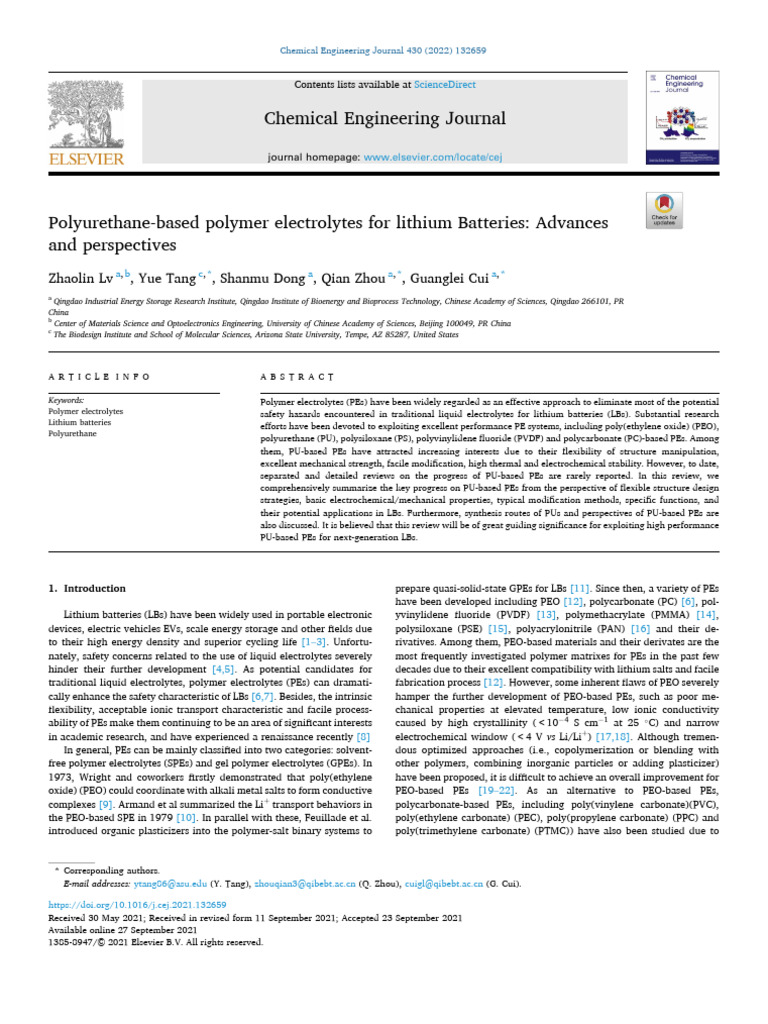 Polyurethane-Based Polymer Electrolytes For Lithium Batteries Advances ...