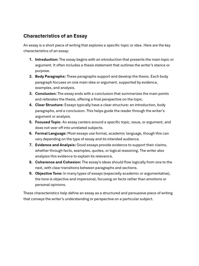 Characteristics of An Essay | PDF