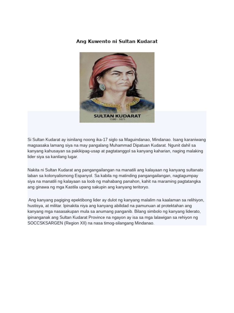 Ang Kuwento Ni Sultan Kudarat | PDF
