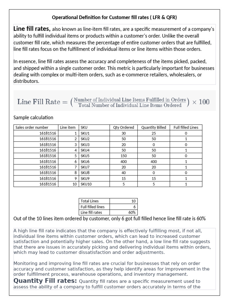 Operational Definition for Customer fill rates | PDF | Inventory ...
