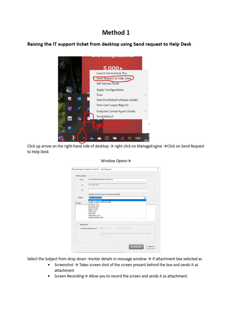 ServiceDeskPlus-Raising An IT Support Ticket Procedure | PDF