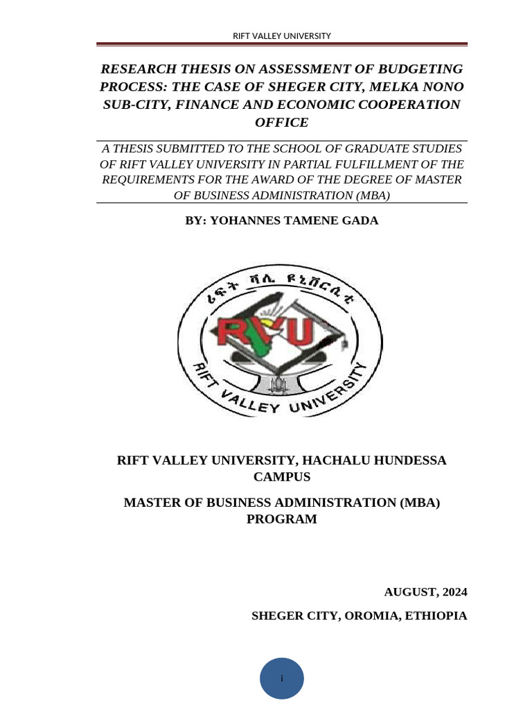 MBA Thesis: Budgeting in Sheger City | PDF | Government Budget Balance ...