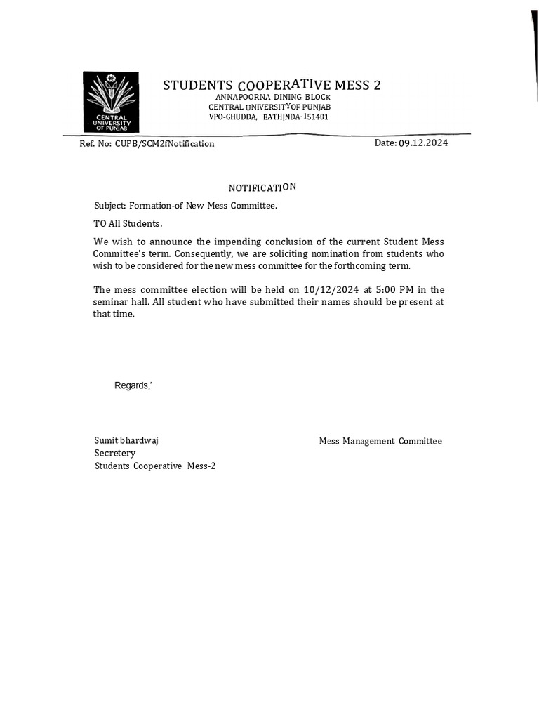 New Mess Committee Nominations Open | PDF