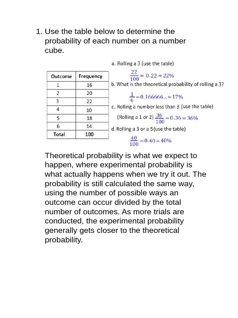 Theoritical and Experimental Probability | PDF