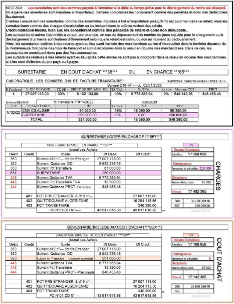 BK23 Les Suréstaries Et Coût D'achat | PDF