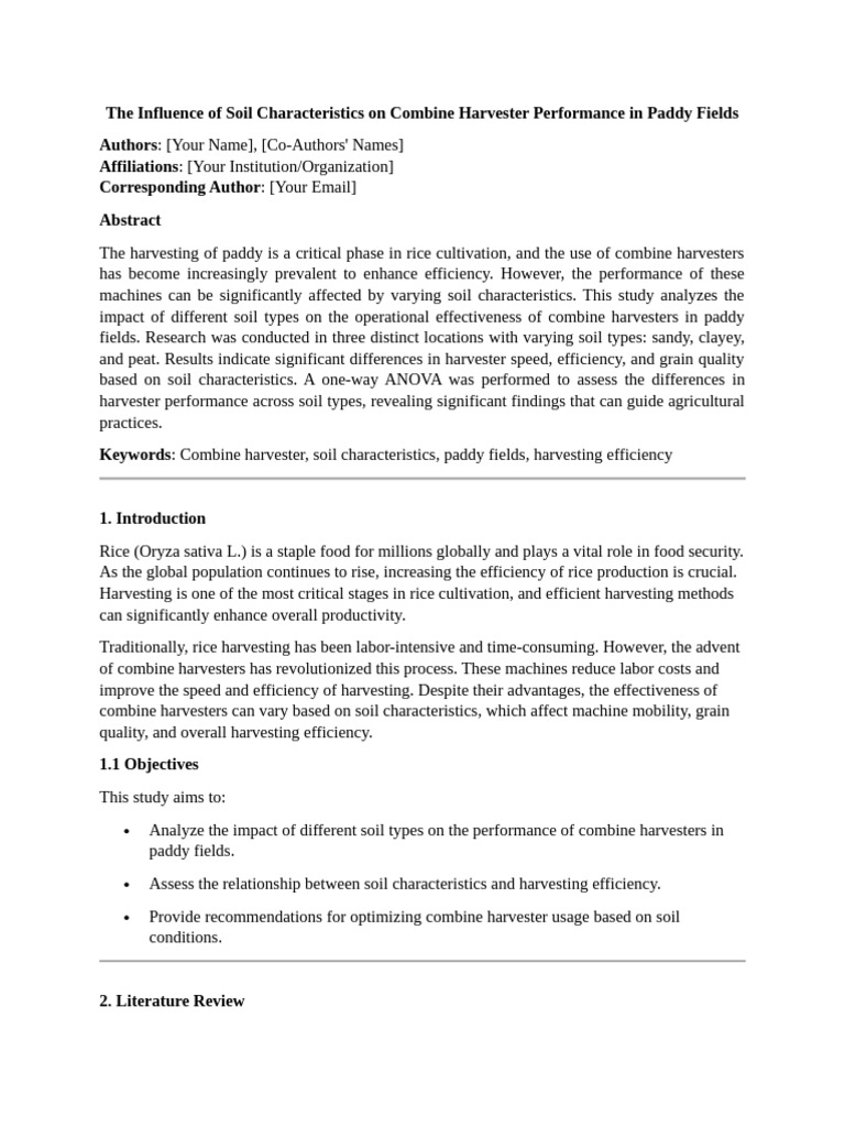 The Influence of Soil Characteristics On Combine Harvester Performance ...