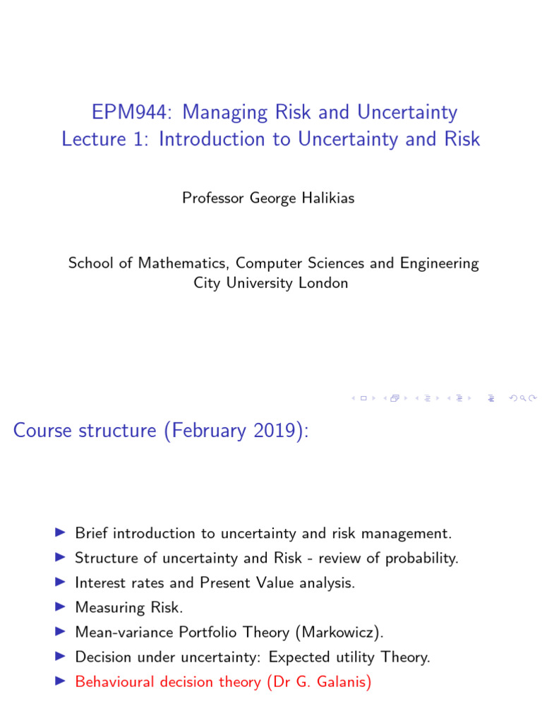 EPM944 Lecture1 - v1 | PDF | Risk | Financial Risk