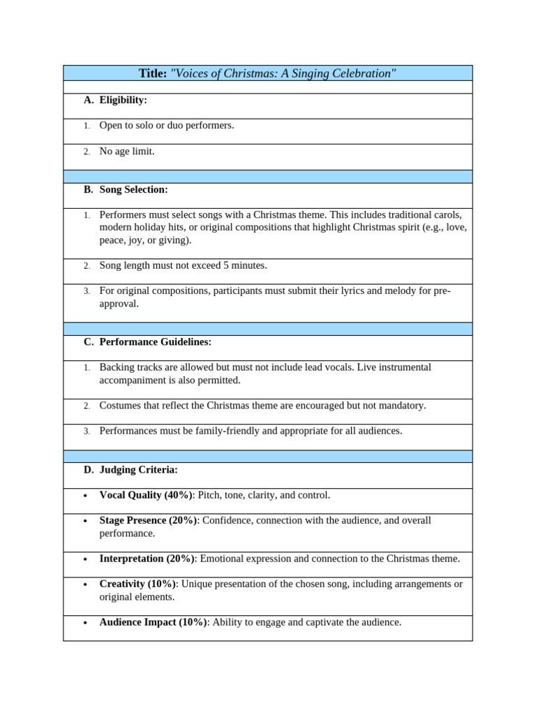 Christmas Singing Competition Guidelines | PDF