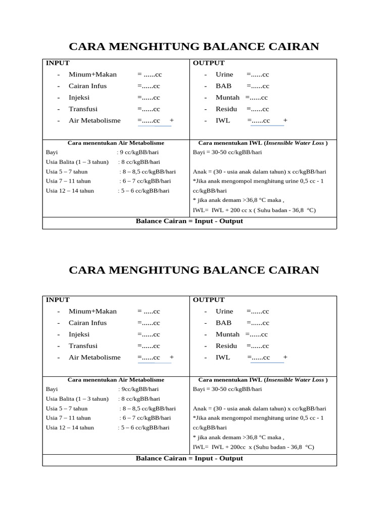 Cara Menghitung Balance Cairan | PDF