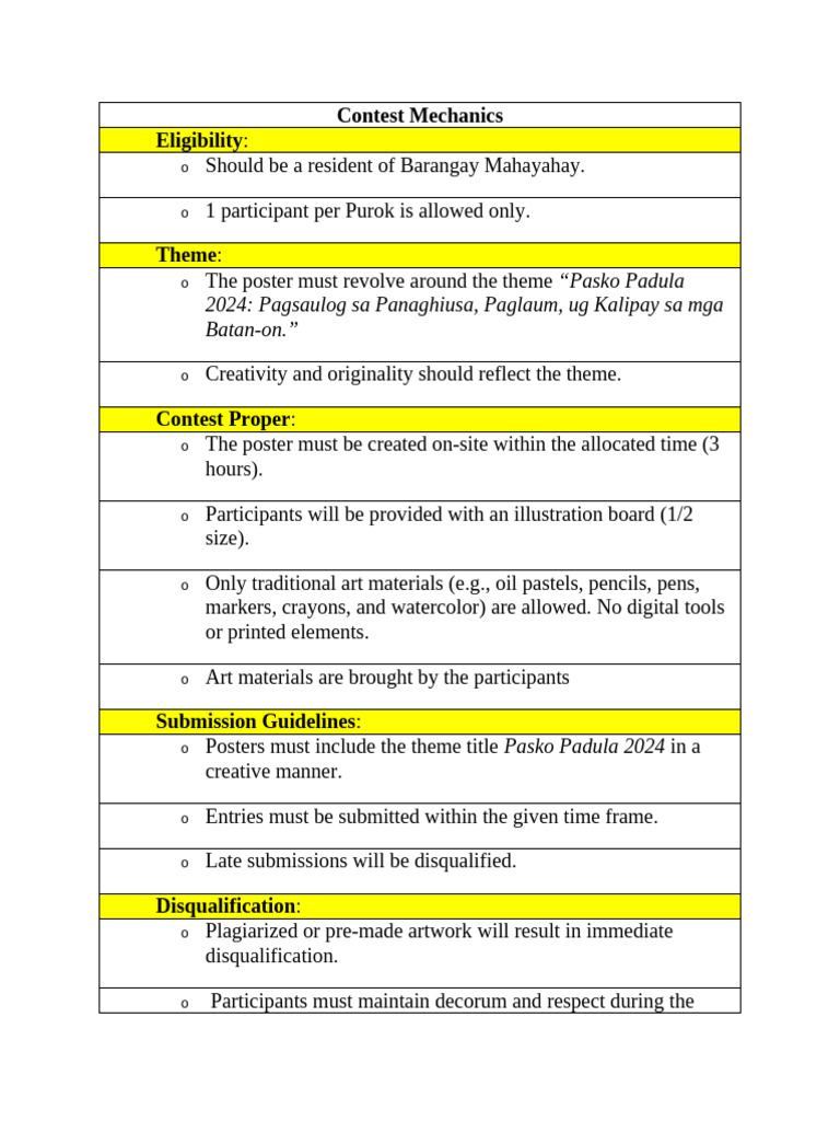 MECHANICS and CRITERIA (POSTER MAKING) Docx | PDF