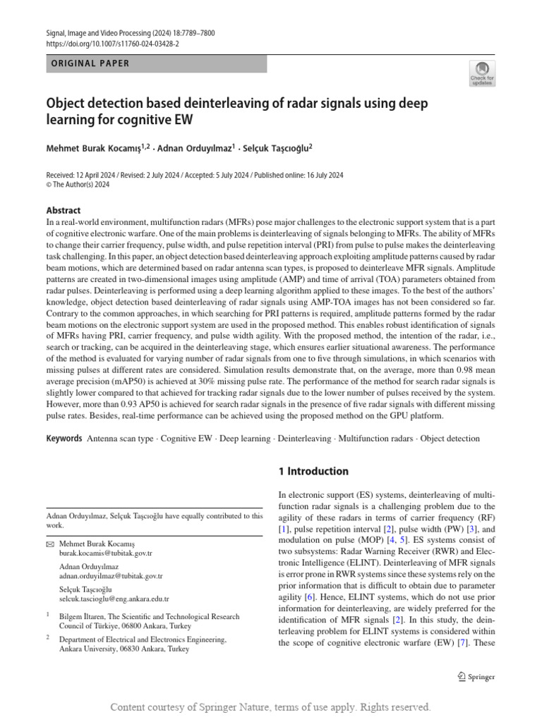 Object Detection Based Deinterleaving of Radar Sig | PDF | Radar | Signals Intelligence