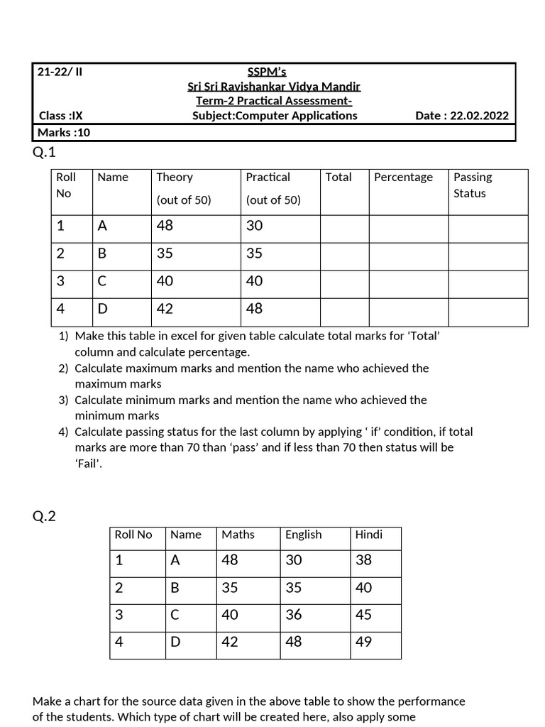 PA 3 Practical Exam Paper STD IX | PDF
