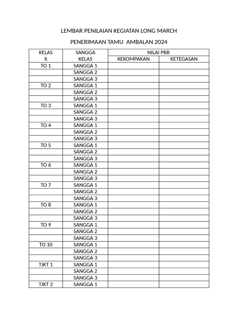LEMBAR PENILAIAN KEGIATAN LONG MARCH PBB | PDF