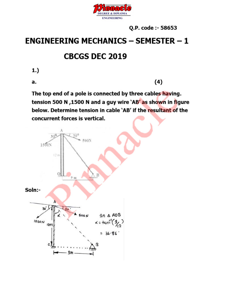 Fe Sem1 Mech C-Scheme Dec19 Solution | PDF | Acceleration | Geometry