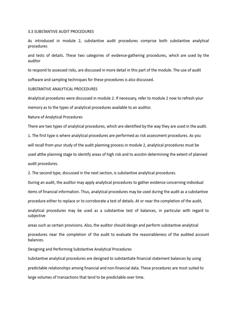 3.3 Substantive Audit Procedures. Full Text-1 | PDF | Audit | Data Analysis