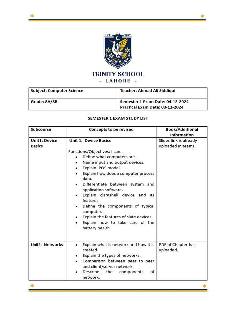 Grade 8 Computer Science Studylist | PDF | Spreadsheet | Computer Science