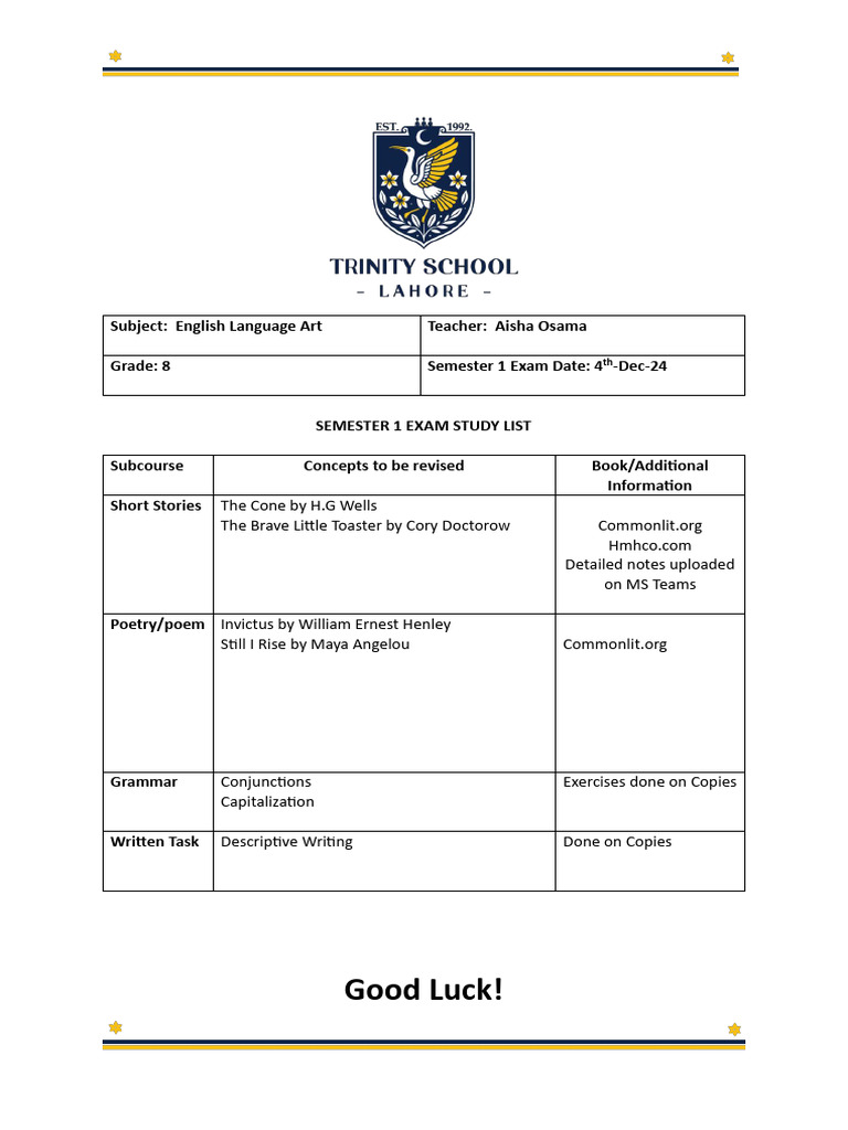 Grade 8-ELA Study List PDF | PDF