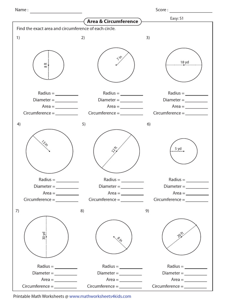 Area and Circumference - Circles | PDF | Diameter | Distance