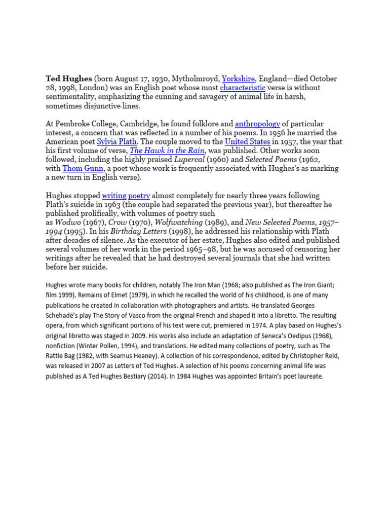 Ted Hughes - Thought fox | PDF | Poetry