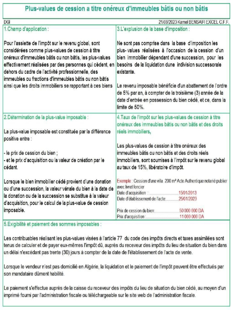 BK23 - GN°17-Plus-Values Cessions À Titre Onéreux Immeubles | PDF
