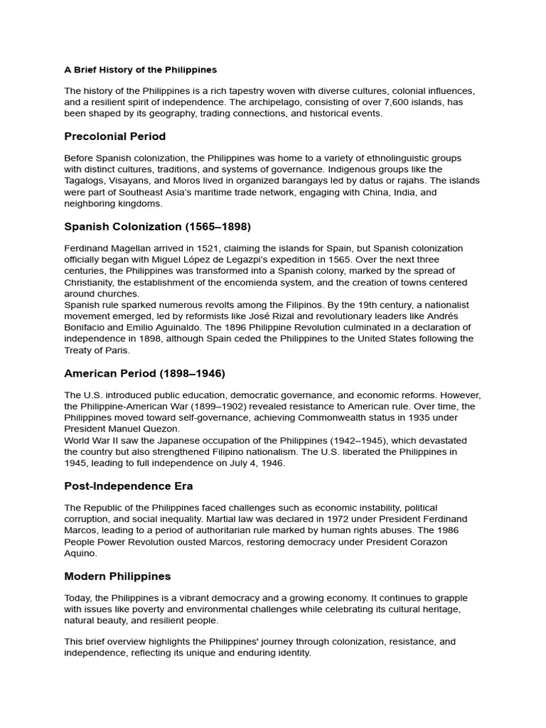 History of the Philippines: From Colonization to Independence | PDF ...