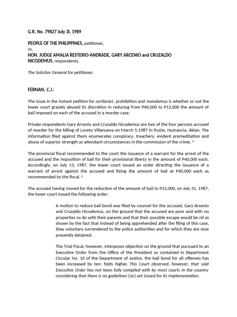 Pople vs. Judge Amalia Resterio-Andrade | PDF | Bail | Criminal ...