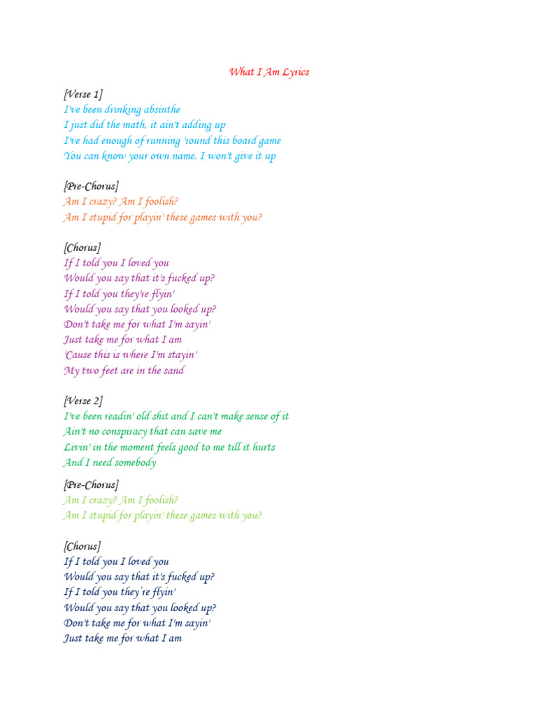 What I Am - Song Lyrics | PDF