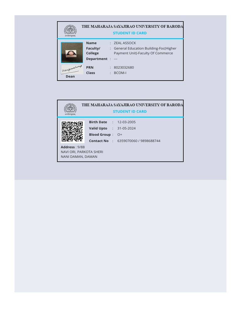 BCOM Student ID Card Details | PDF