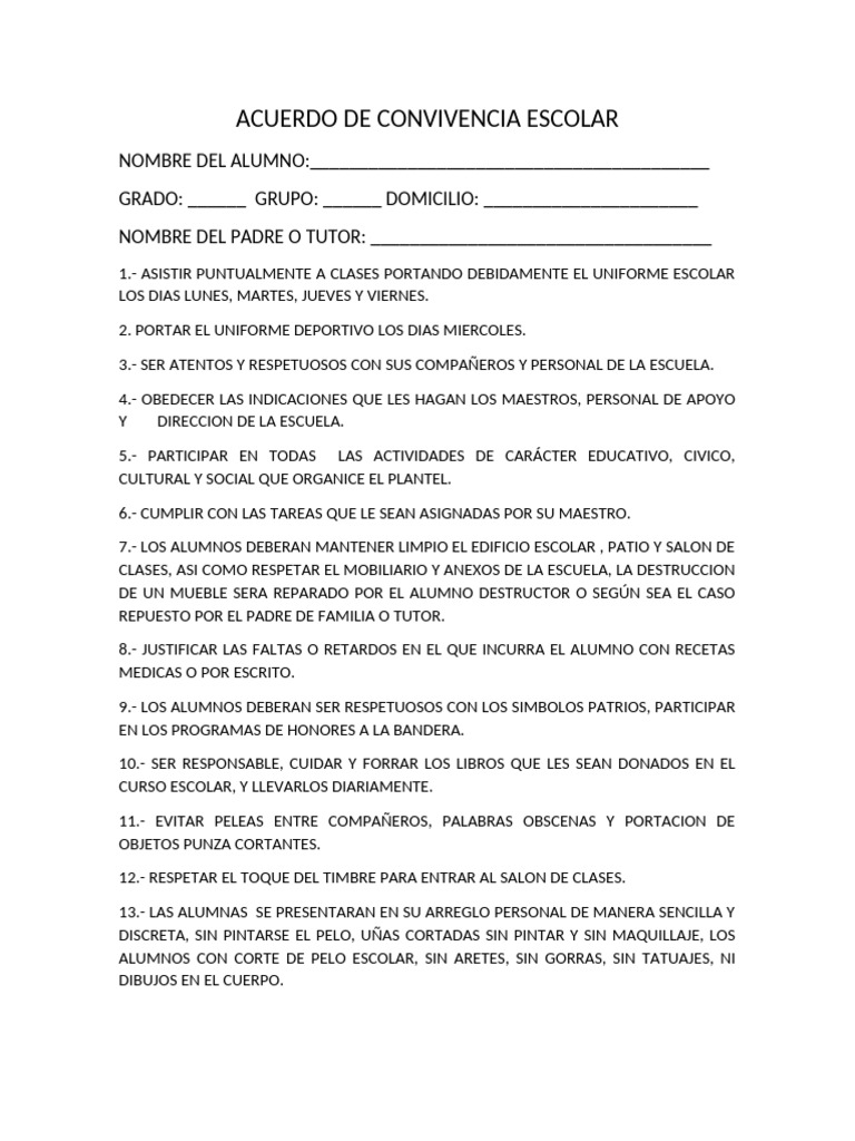 Acuerdo de Convivencia Escolar - 025302 | PDF | Escuelas