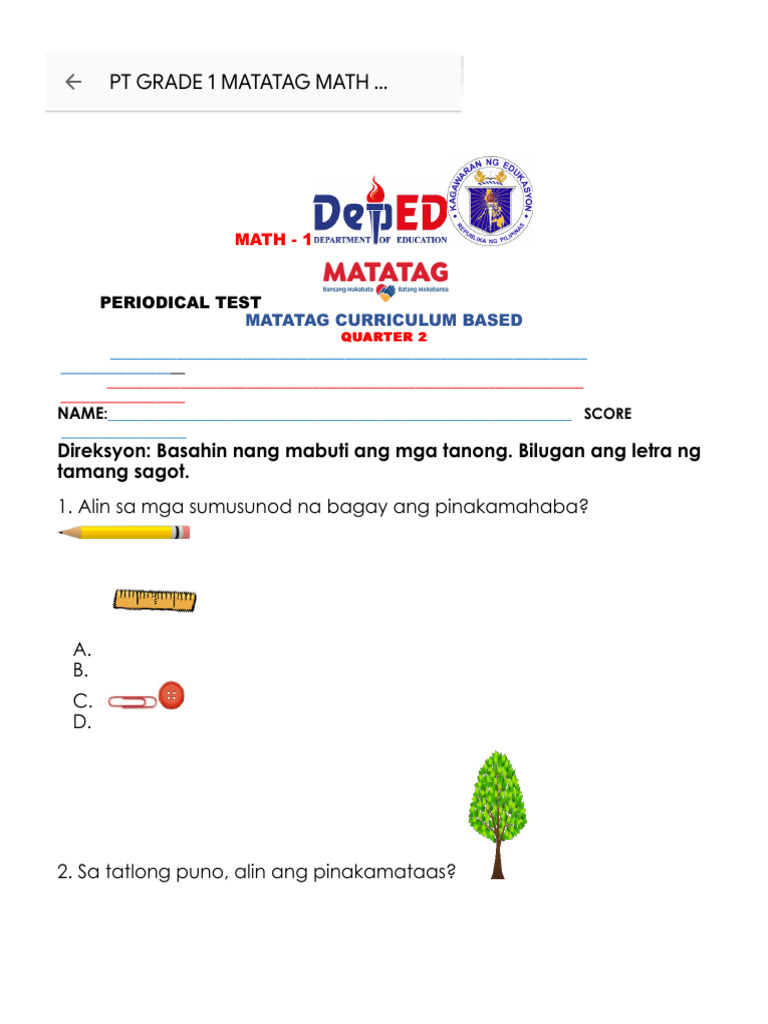 PT Grade 1 Matatag Math 1 - Tagalog Version | PDF
