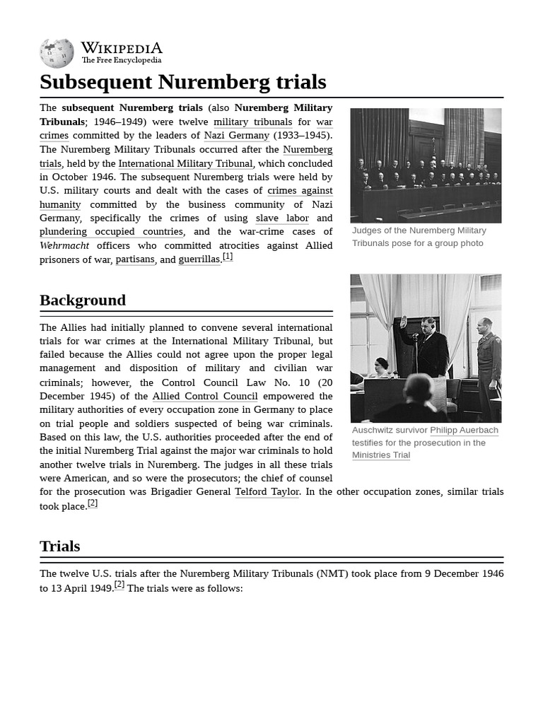Subsequent Nuremberg Trials | PDF | Nuremberg Trials | The Holocaust