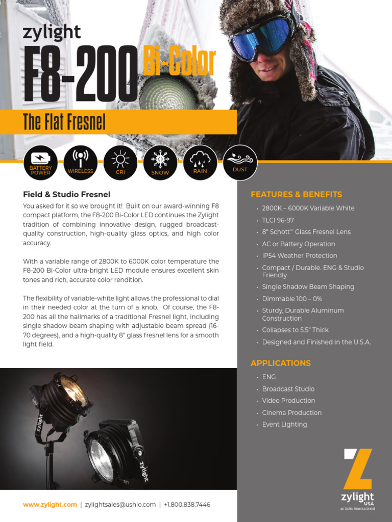 Zylight f8 200 Bi Color Led Fresnel | PDF | Glass Applications | Equipment
