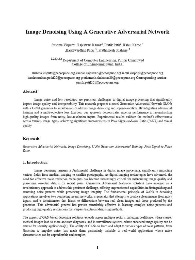 GAN-Based Image Denoising | PDF | Rendering (Computer Graphics ...