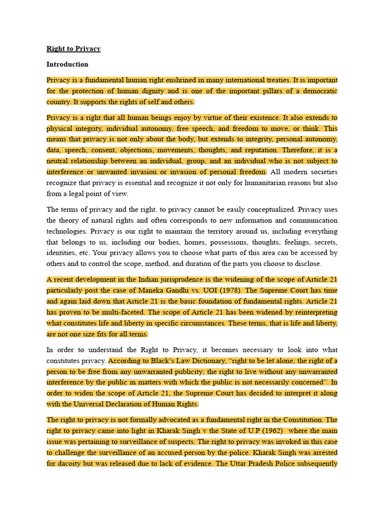 Right to Privacy | PDF | Privacy | Right To Privacy