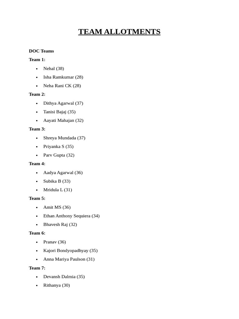 Team Allotments for DOC and DPS | PDF