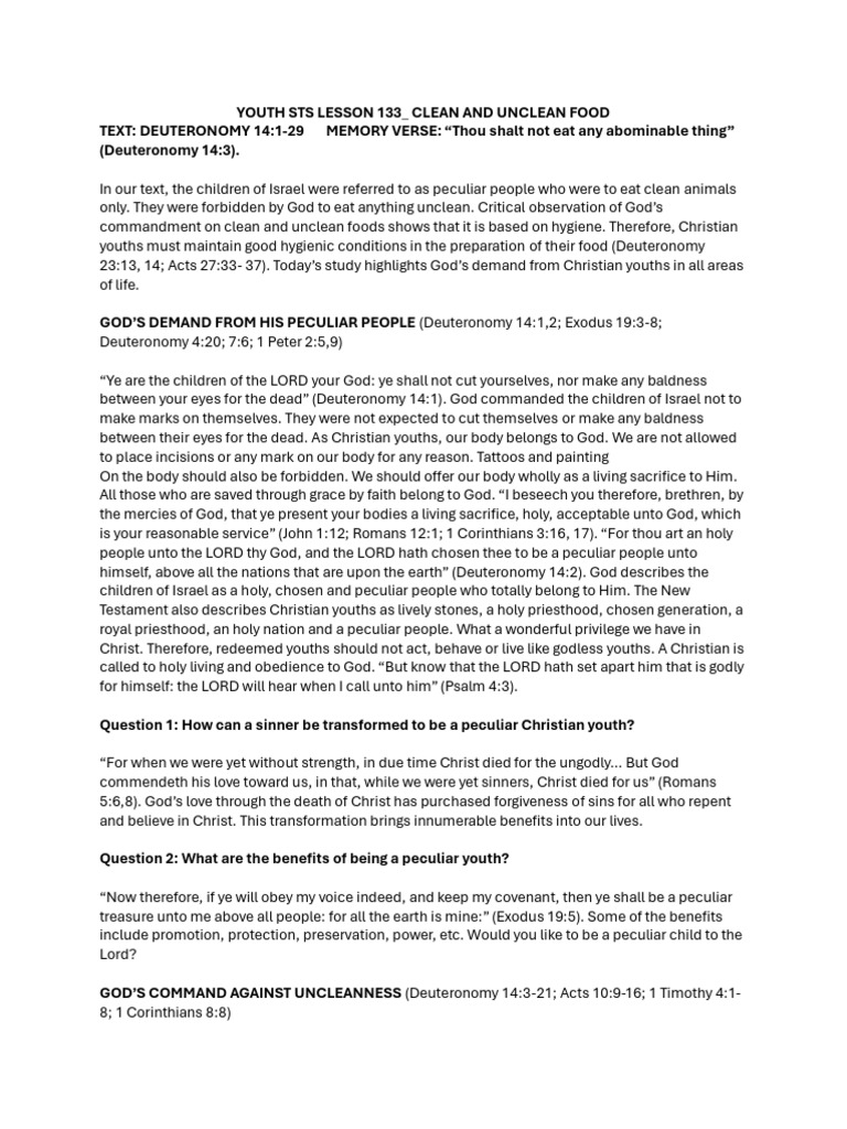 Clean and Unclean Foods in the Bible | PDF | Book Of Deuteronomy ...