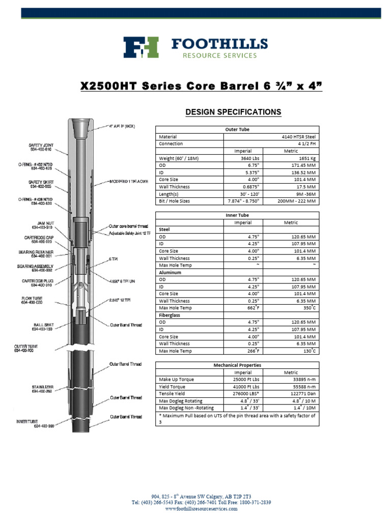 FOOTHILLS CORE BARREL | PDF | Mechanical Engineering