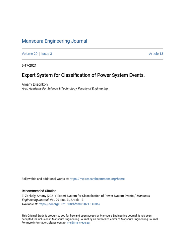 Expert System For Classification of Power System Events. | PDF