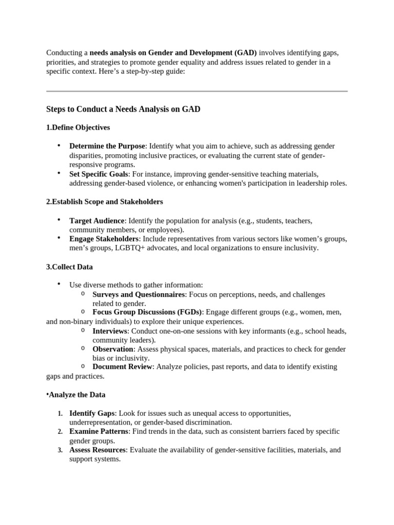 Conducting A Needs Analysis On Gender and Development | PDF | Gender ...
