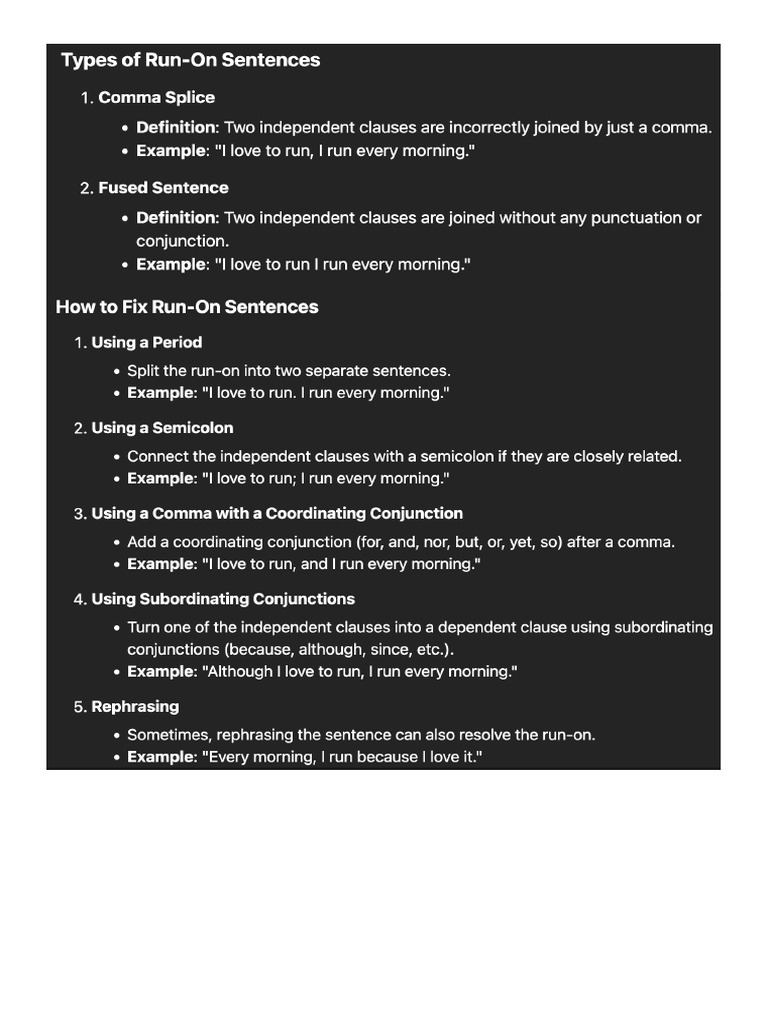 Run-On Sentence | PDF