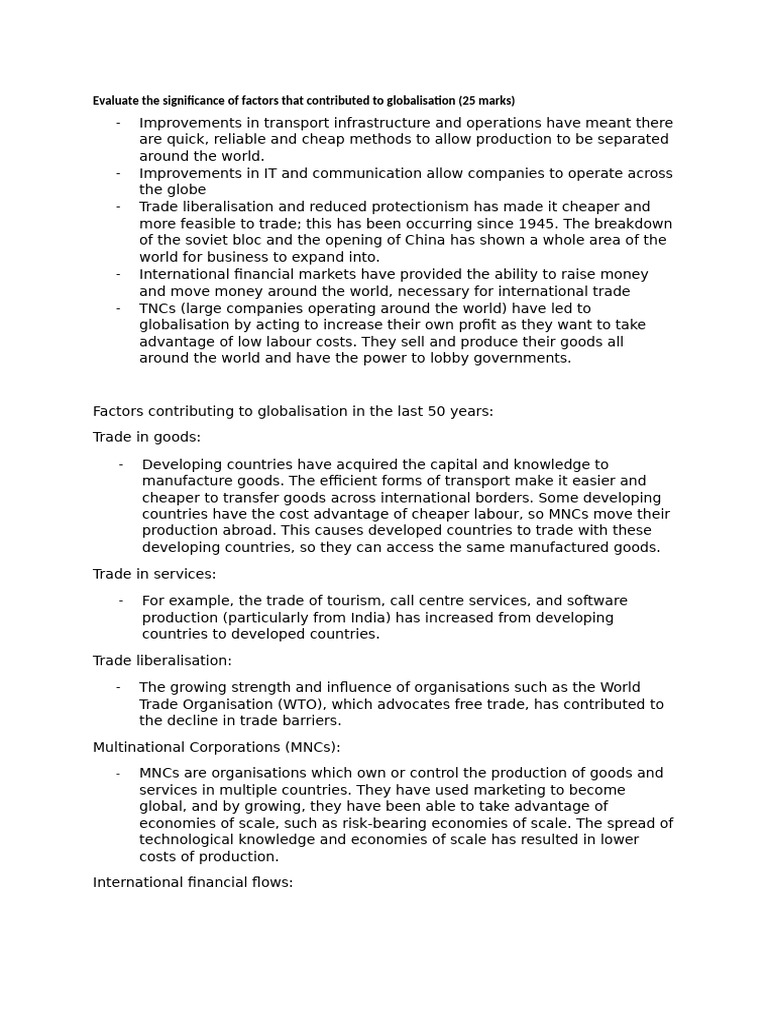 Key Factors Driving Globalisation Today | PDF | Multinational ...