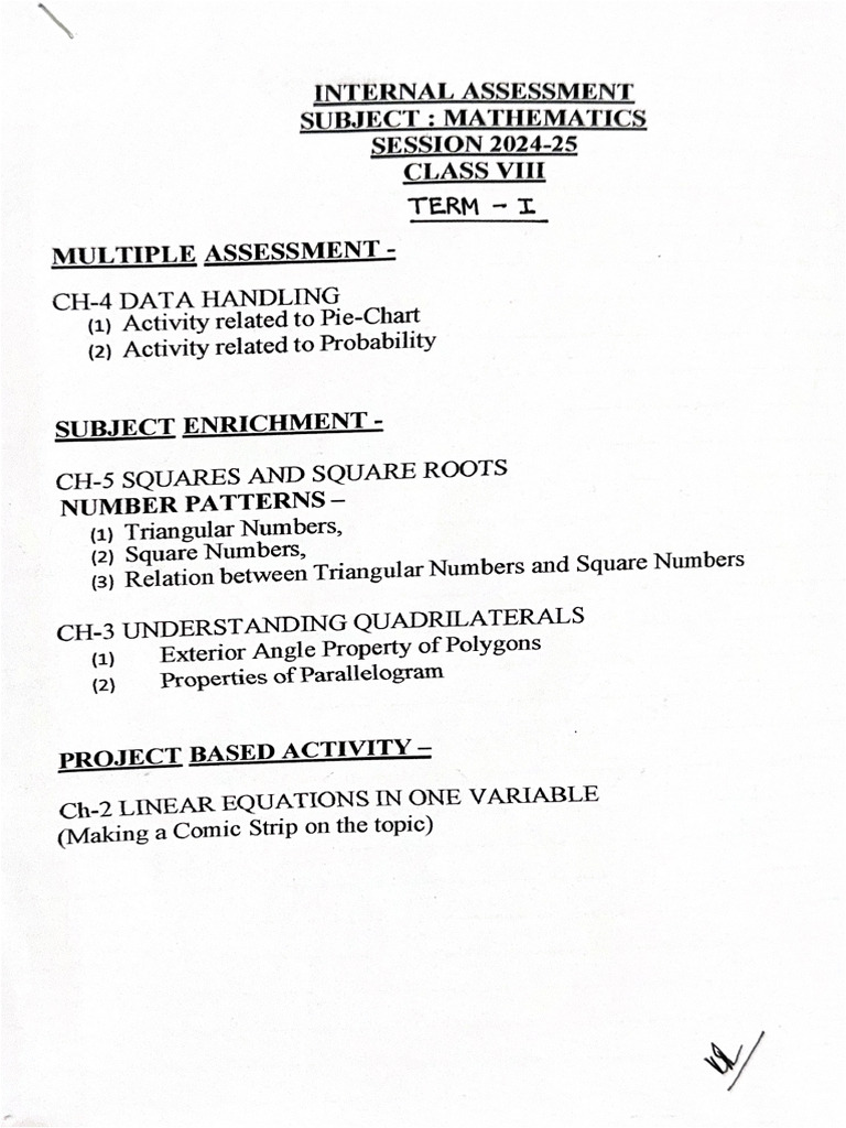 STD.8 Maths Internal Assessment Term-1 | PDF